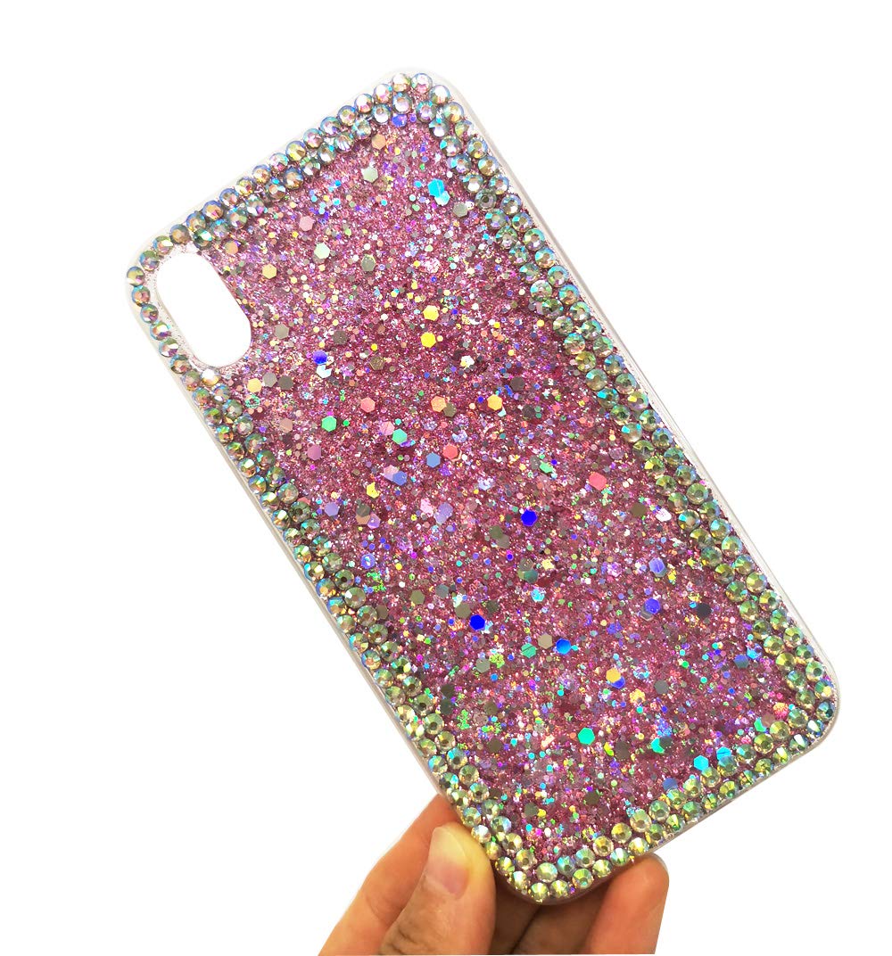 Accgoal for iPhone XR Case,for iPhone XR Glitter Sparkle Bling Case for Girly Women,Rhinestone Bumper Protective Pink Cover for Apple iPhone XR (Pink)