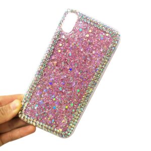 Accgoal for iPhone XR Case,for iPhone XR Glitter Sparkle Bling Case for Girly Women,Rhinestone Bumper Protective Pink Cover for Apple iPhone XR (Pink)