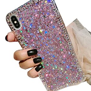 Accgoal for iPhone XR Case,for iPhone XR Glitter Sparkle Bling Case for Girly Women,Rhinestone Bumper Protective Pink Cover for Apple iPhone XR (Pink)