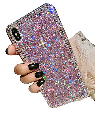 Accgoal for iPhone XR Case,for iPhone XR Glitter Sparkle Bling Case for Girly Women,Rhinestone Bumper Protective Pink Cover for Apple iPhone XR (Pink)