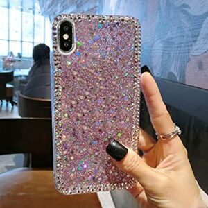 Accgoal for iPhone XR Case,for iPhone XR Glitter Sparkle Bling Case for Girly Women,Rhinestone Bumper Protective Pink Cover for Apple iPhone XR (Pink)