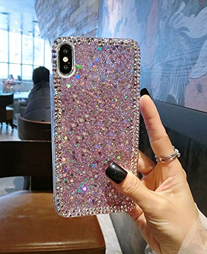 Accgoal for iPhone XR Case,for iPhone XR Glitter Sparkle Bling Case for Girly Women,Rhinestone Bumper Protective Pink Cover for Apple iPhone XR (Pink)