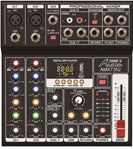 audio2000's amx7352 seven-channel audio mixer with usb 5v power supply, usb interface, and sound effect