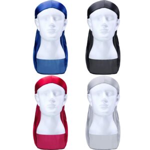 SATINIOR 8 Pieces Silky Durag Caps Elastic Wave Cap Long Tail Headwraps Wide Straps Waves (Red, Grey, Black, Royal Blue), Large