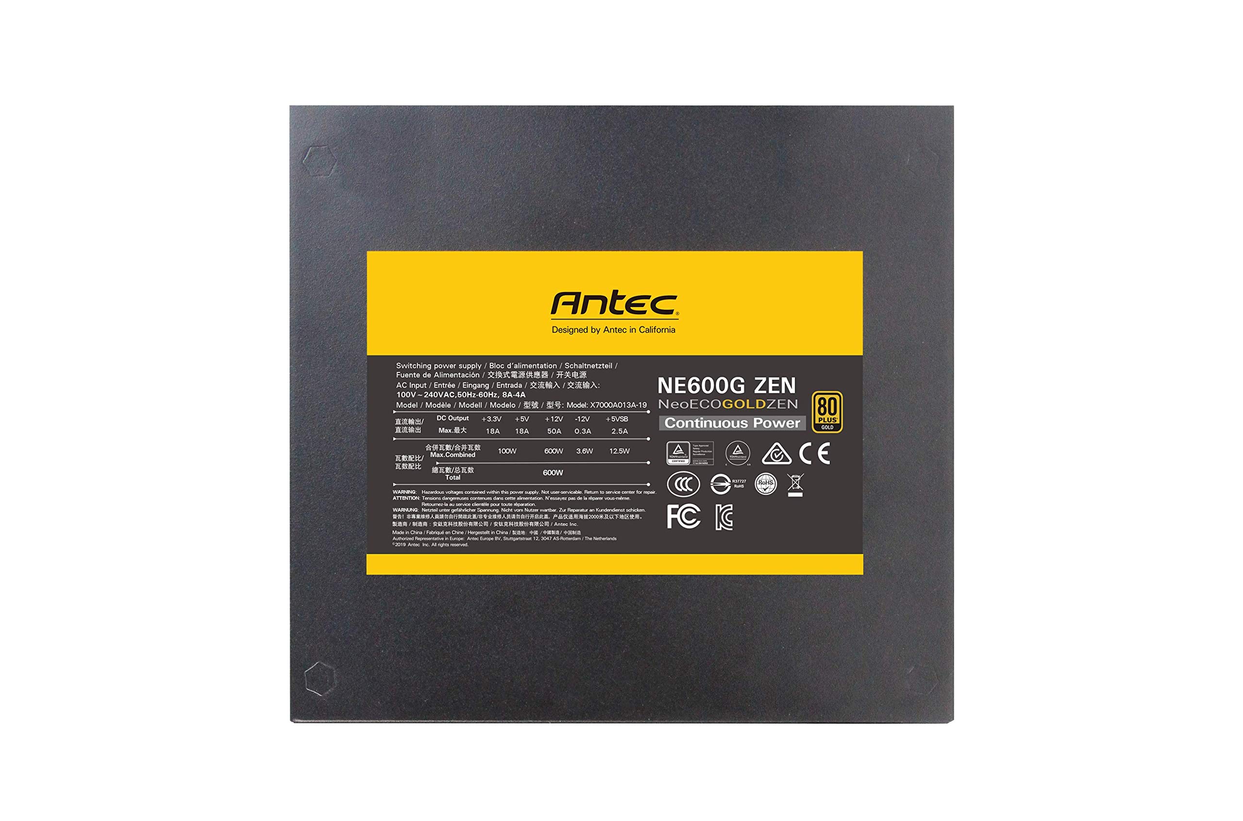 Antec NeoECO Gold Zen Series NE600G Zen 600W ATX12V 2.4 80 Plus Gold Certified Non-Modular Active PFC Power Supply