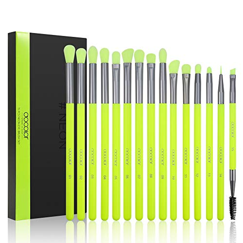 Docolor Eyeshadow Brush Set 15Pcs Eye Makeup Brushes Professional Makeup Brush Set Eye Shadow Blending Concealer Eyebrow Eyelash Eye Liners Premium Synthetic Eyeshadow Crease Brow Brush, Neon Green