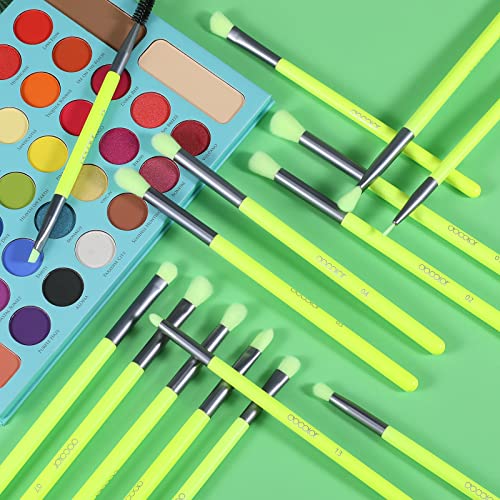 Docolor Eyeshadow Brush Set 15Pcs Eye Makeup Brushes Professional Makeup Brush Set Eye Shadow Blending Concealer Eyebrow Eyelash Eye Liners Premium Synthetic Eyeshadow Crease Brow Brush, Neon Green