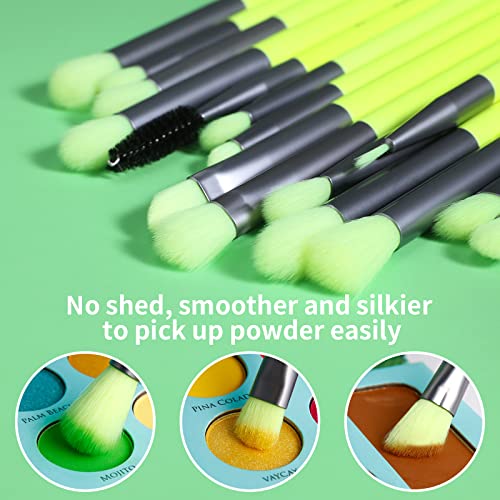 Docolor Eyeshadow Brush Set 15Pcs Eye Makeup Brushes Professional Makeup Brush Set Eye Shadow Blending Concealer Eyebrow Eyelash Eye Liners Premium Synthetic Eyeshadow Crease Brow Brush, Neon Green