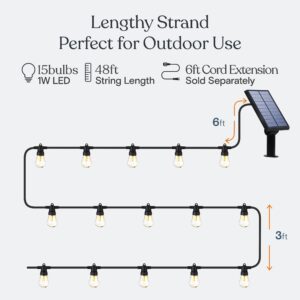 Brightech Ambience Pro Solar Powered Outdoor String Lights - Commercial Grade Patio Lights with 48 Ft Edison Bulbs - Shatterproof LED Solar Lights for - 1W LED, Warm White Light