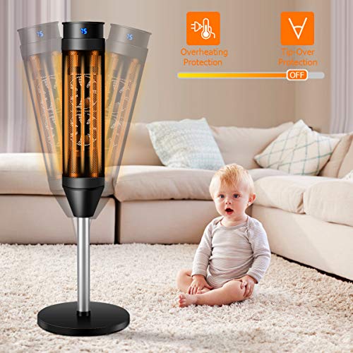 COSTWAY Ceramic Heater with Remote Control, 1000W/1500W Portable Heater with 8H Timer, Adjustable Thermostat, Overheat and Tip-Over Protection, Electric Space Heater for Indoor Use, Bedroom, Black