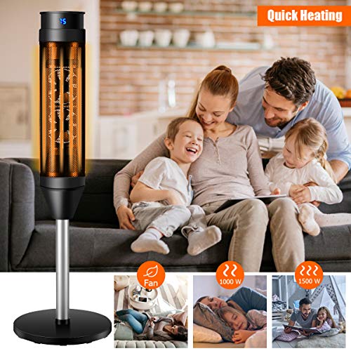 COSTWAY Ceramic Heater with Remote Control, 1000W/1500W Portable Heater with 8H Timer, Adjustable Thermostat, Overheat and Tip-Over Protection, Electric Space Heater for Indoor Use, Bedroom, Black