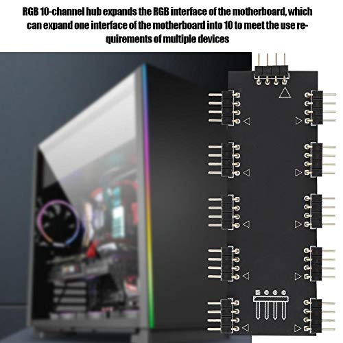 Computer Fan RGB Hub,Computer 10-Channel RGB Hub,PC Motherboard RGB Fan Extension Cable,RGB LED Splitter Hub,Suitable for PC Desktop Computer Motherboard(12V 4-Pin)