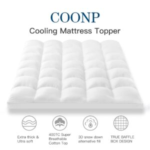 King Mattress Topper, Extra Thick Pillowtop, Cooling Plush Mattress Pad Cover 400TC Cotton Top Protector with 8-21 Inch Deep Pocket 3D Snow Down Alternative Fill