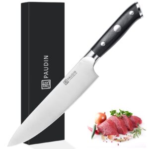 paudin chef knife 8 inch, professional kitchen knife, 7cr17mov german stainless steel forged chefs knife with ergonomic g10 handle, classic chef's knife meat knife with gift box