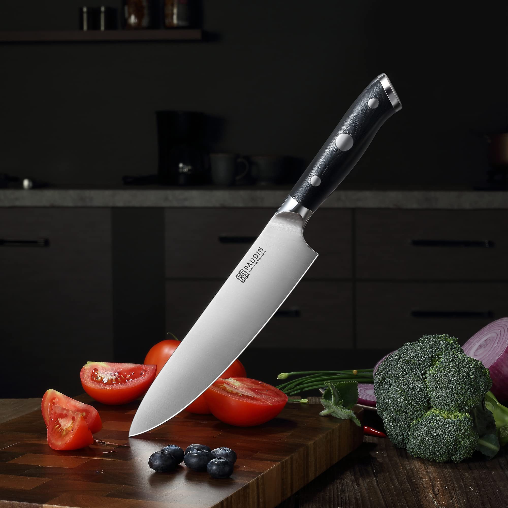 PAUDIN Chef Knife 8 Inch, Professional Kitchen Knife, 7Cr17MoV German Stainless Steel Forged Chefs Knife with Ergonomic G10 Handle, Classic Chef's Knife Meat Knife with Gift Box