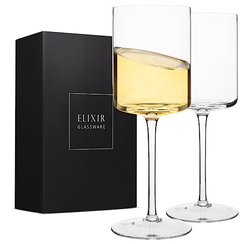 Crystal Wine Glasses, Modern & Elegant Square Glass Set of 2, Large Red Wine or White Wine Glass - Unique Gift for Women, Men, Wedding, Anniversary - 14oz