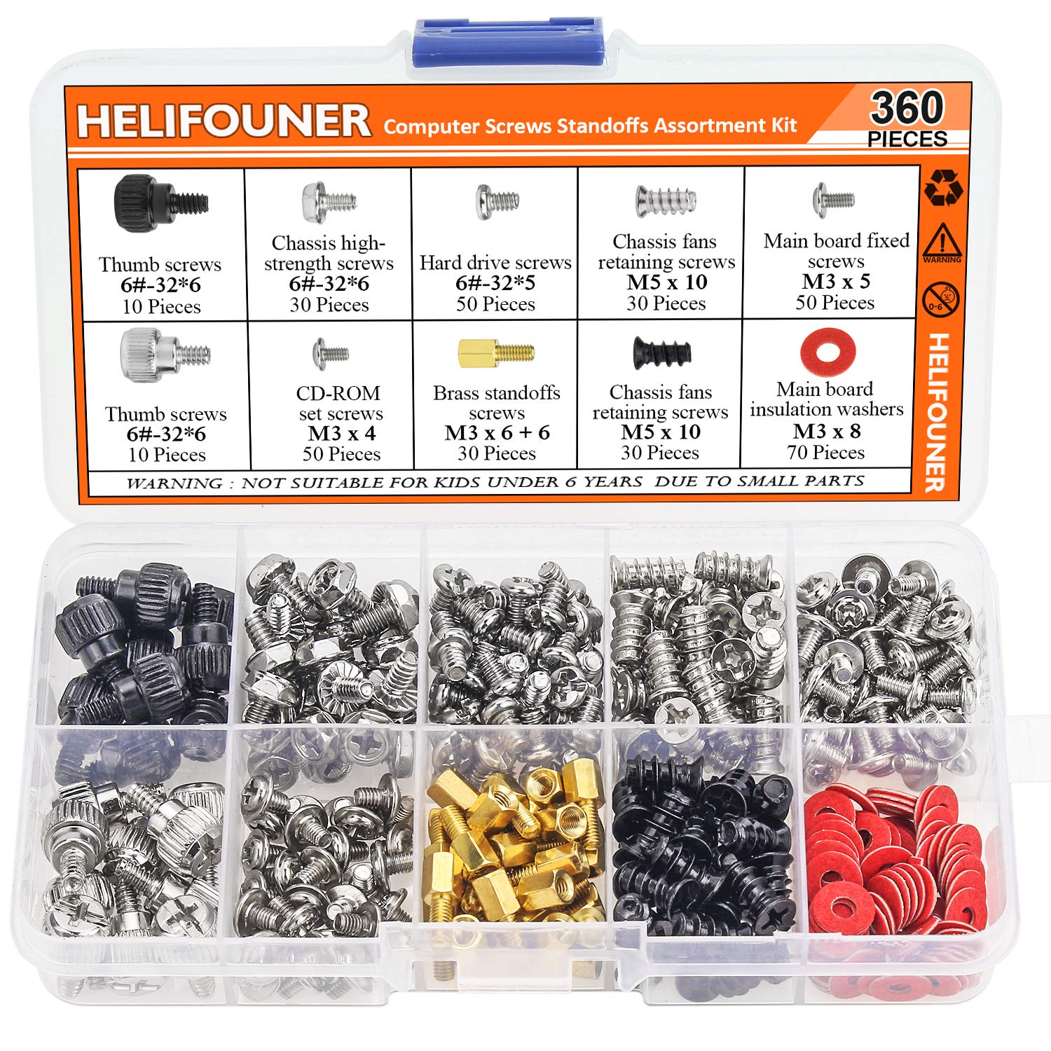 HELIFOUNER 360 Pieces Computer Standoffs Screws Assortment Kit for Hard Drive Computer Case Motherboard Fan Power Graphics