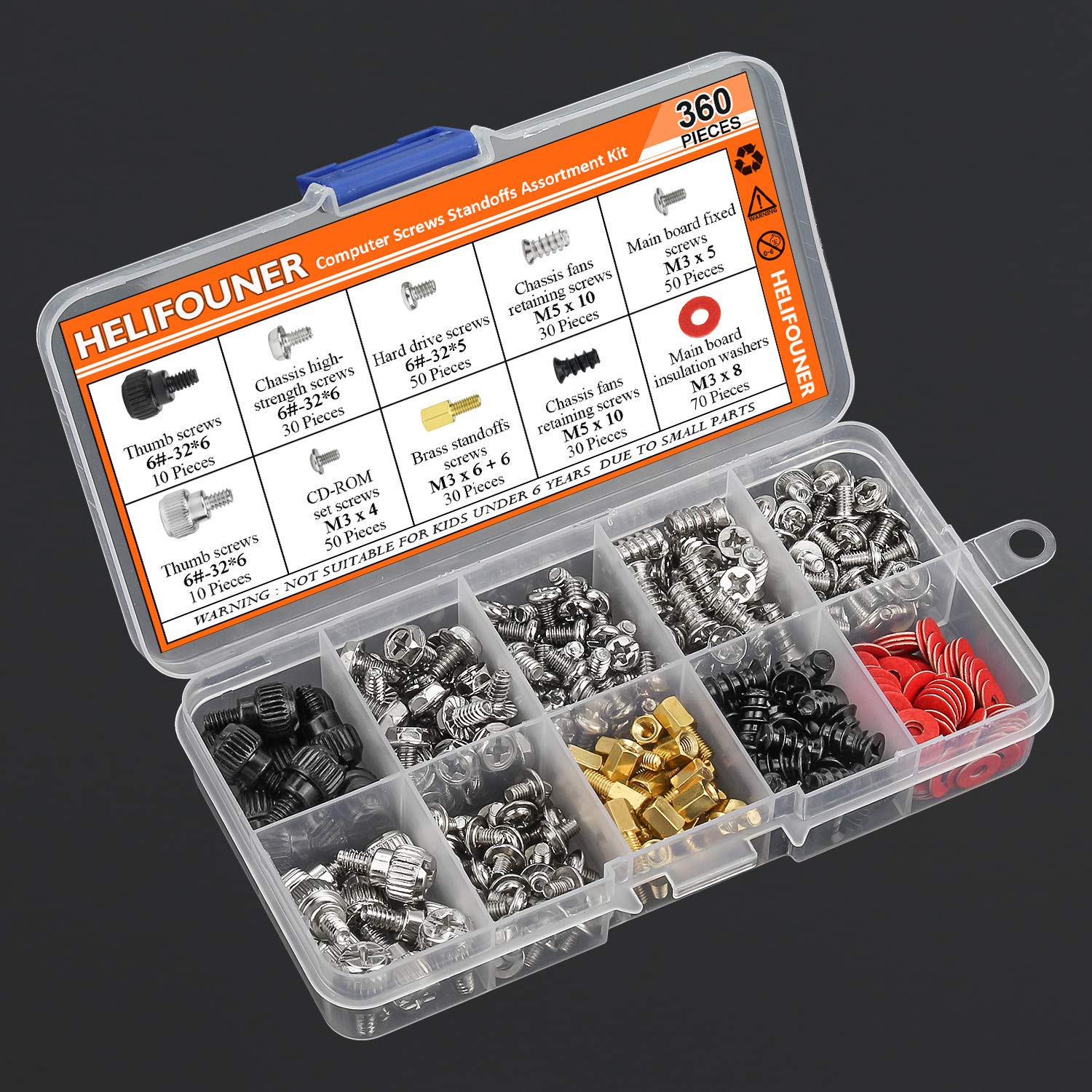 HELIFOUNER 360 Pieces Computer Standoffs Screws Assortment Kit for Hard Drive Computer Case Motherboard Fan Power Graphics