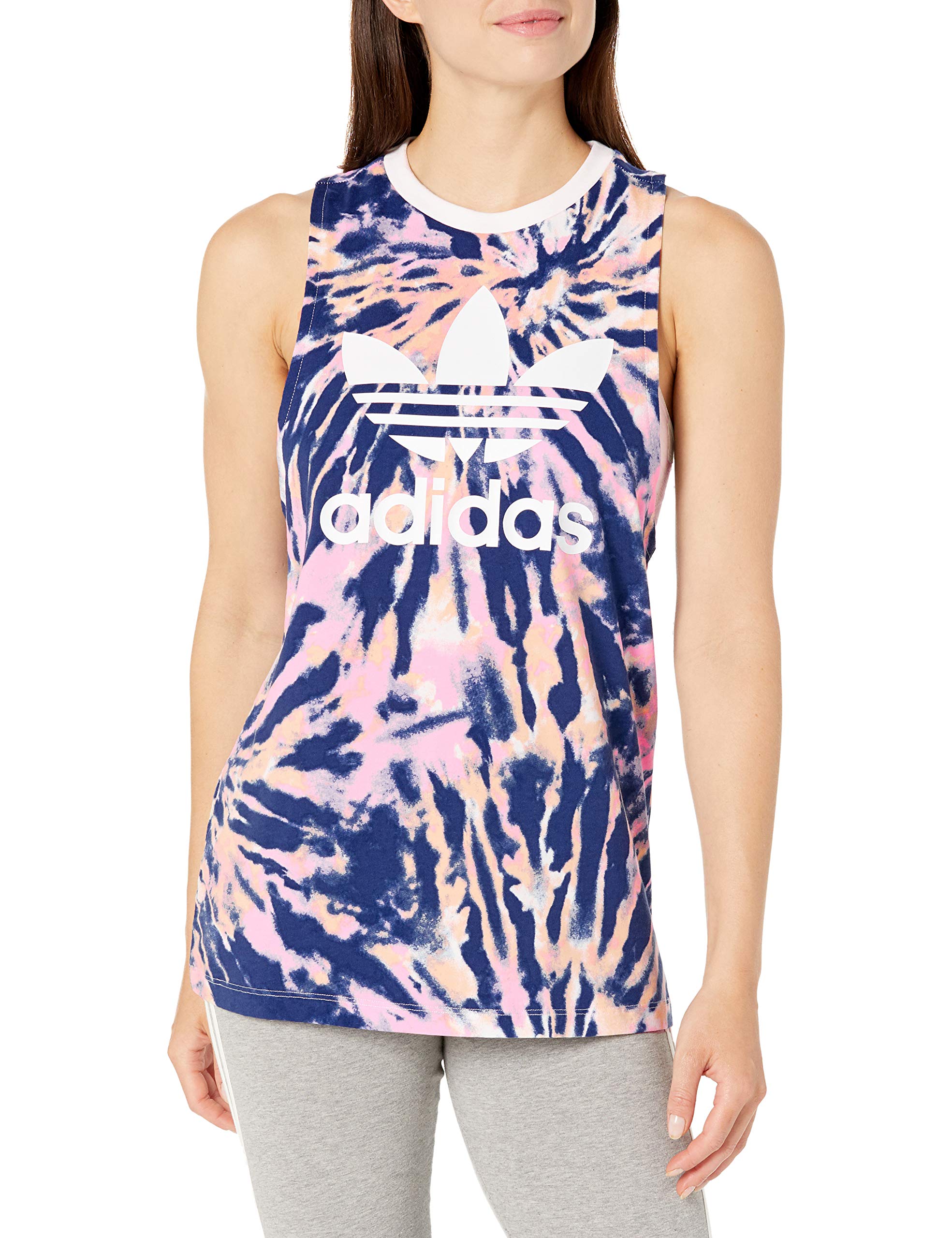 adidas Originals Women's Loose Tank, Top: Multi/White/Midnight Indigo/True Pink Bottom: Glow Orange, 2XS