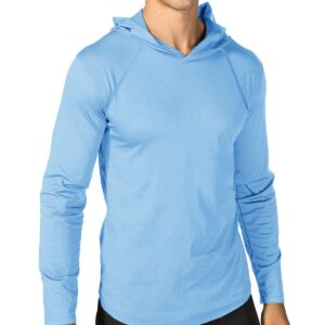 BIYLACLESEN Active Shirts Men Long Sleeve Sun Protection Hoodie Outdoor Performance T-Shirts Quick Dry Fishing Shirts Running Shirts Blue