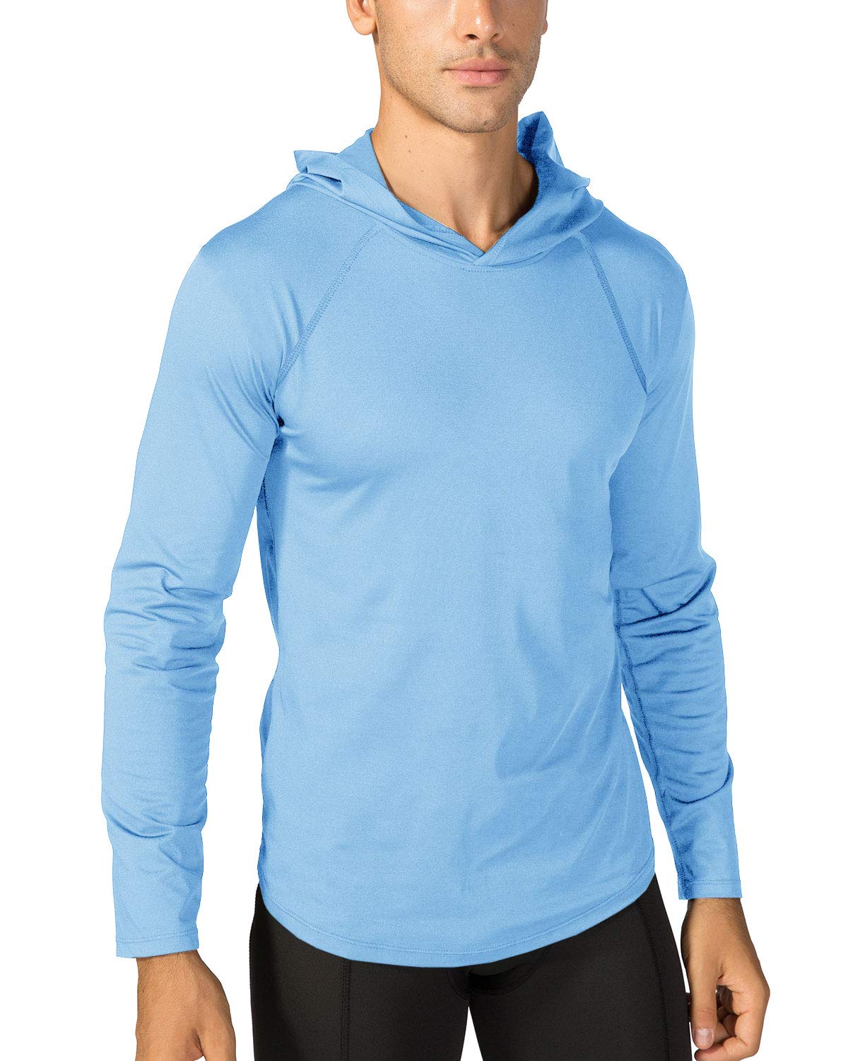 BIYLACLESEN Active Shirts Men Long Sleeve Sun Protection Hoodie Outdoor Performance T-Shirts Quick Dry Fishing Shirts Running Shirts Blue