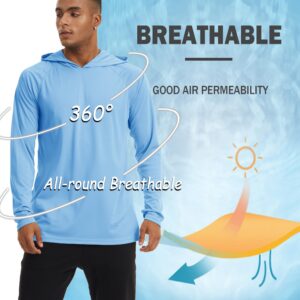 BIYLACLESEN Active Shirts Men Long Sleeve Sun Protection Hoodie Outdoor Performance T-Shirts Quick Dry Fishing Shirts Running Shirts Blue