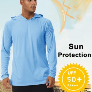 BIYLACLESEN Active Shirts Men Long Sleeve Sun Protection Hoodie Outdoor Performance T-Shirts Quick Dry Fishing Shirts Running Shirts Blue