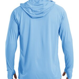 BIYLACLESEN Active Shirts Men Long Sleeve Sun Protection Hoodie Outdoor Performance T-Shirts Quick Dry Fishing Shirts Running Shirts Blue