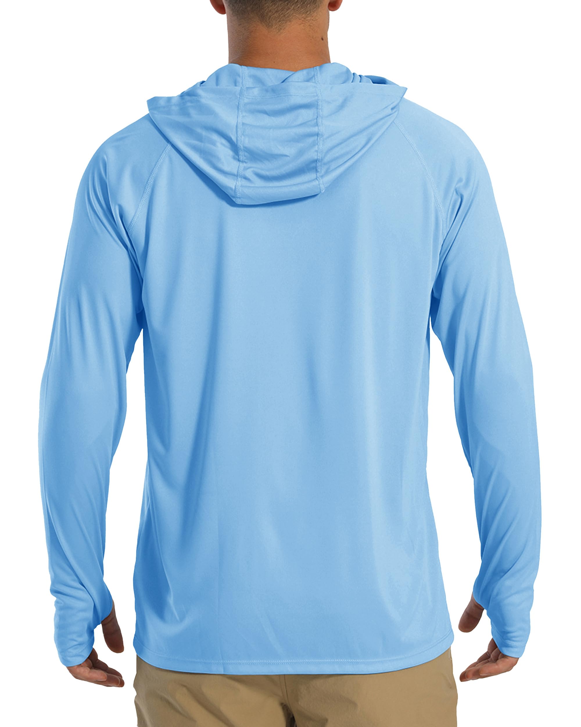 BIYLACLESEN Active Shirts Men Long Sleeve Sun Protection Hoodie Outdoor Performance T-Shirts Quick Dry Fishing Shirts Running Shirts Blue