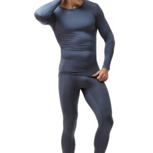 TSLA Men's Thermal Underwear Set, Microfiber Soft Fleece Lined Long Johns, Winter Warm Base Layer Top & Bottom, Soft Micro Fleece Dark Grey, Large