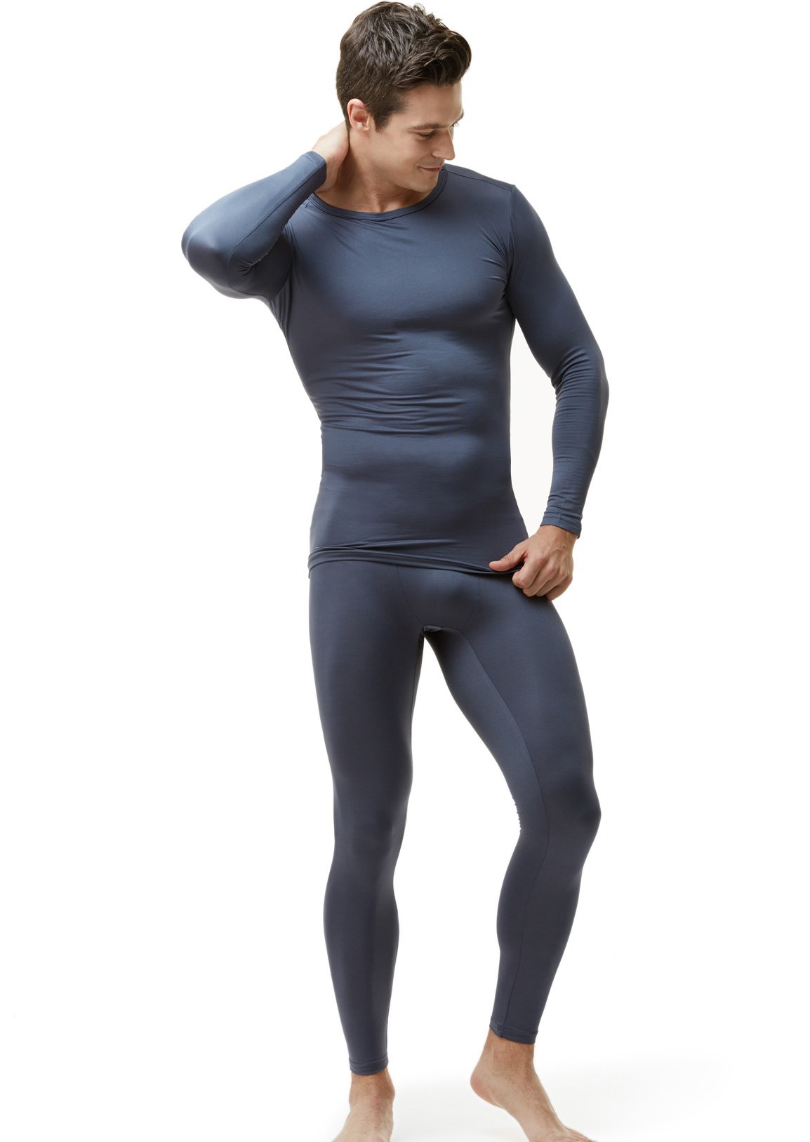 TSLA Men's Thermal Underwear Set, Microfiber Soft Fleece Lined Long Johns, Winter Warm Base Layer Top & Bottom, Soft Micro Fleece Dark Grey, Large