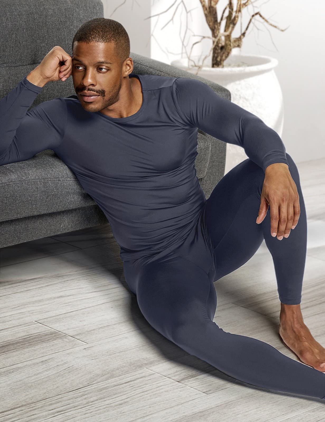 TSLA Men's Thermal Underwear Set, Microfiber Soft Fleece Lined Long Johns, Winter Warm Base Layer Top & Bottom, Soft Micro Fleece Dark Grey, Large