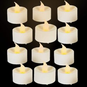 kicko flameless tea lights - 12 pack - 1.5 inch electric white candles - for home accessories, fancy dinners, wedding decorations, party favors, event supplies, gardens, restaurants, holiday decor