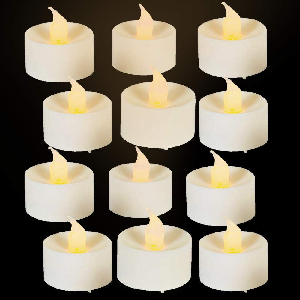 Kicko Flameless Tea Lights - 12 Pack - 1.5 Inch Electric White Candles - for Home Accessories, Fancy Dinners, Wedding Decorations, Party Favors, Event Supplies, Gardens, Restaurants, Holiday Decor