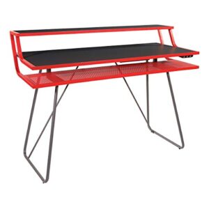 osp home furnishings glitch battlestation gaming desk with bluetooth rgb led lights, red