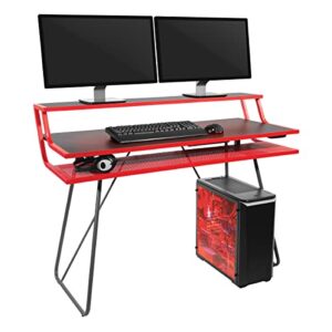 OSP Home Furnishings Glitch Battlestation Gaming Desk with Bluetooth RGB LED Lights, Red