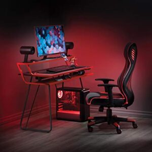 OSP Home Furnishings Glitch Battlestation Gaming Desk with Bluetooth RGB LED Lights, Red