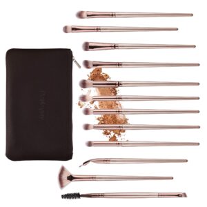 Daubigny Eye Makeup Brushes,12 PCS Professional Eye shadow, Concealer, Eyebrow, Foundation, Powder Liquid Cream Blending Brushes Set With Carrying Bag(Champagne Gold)