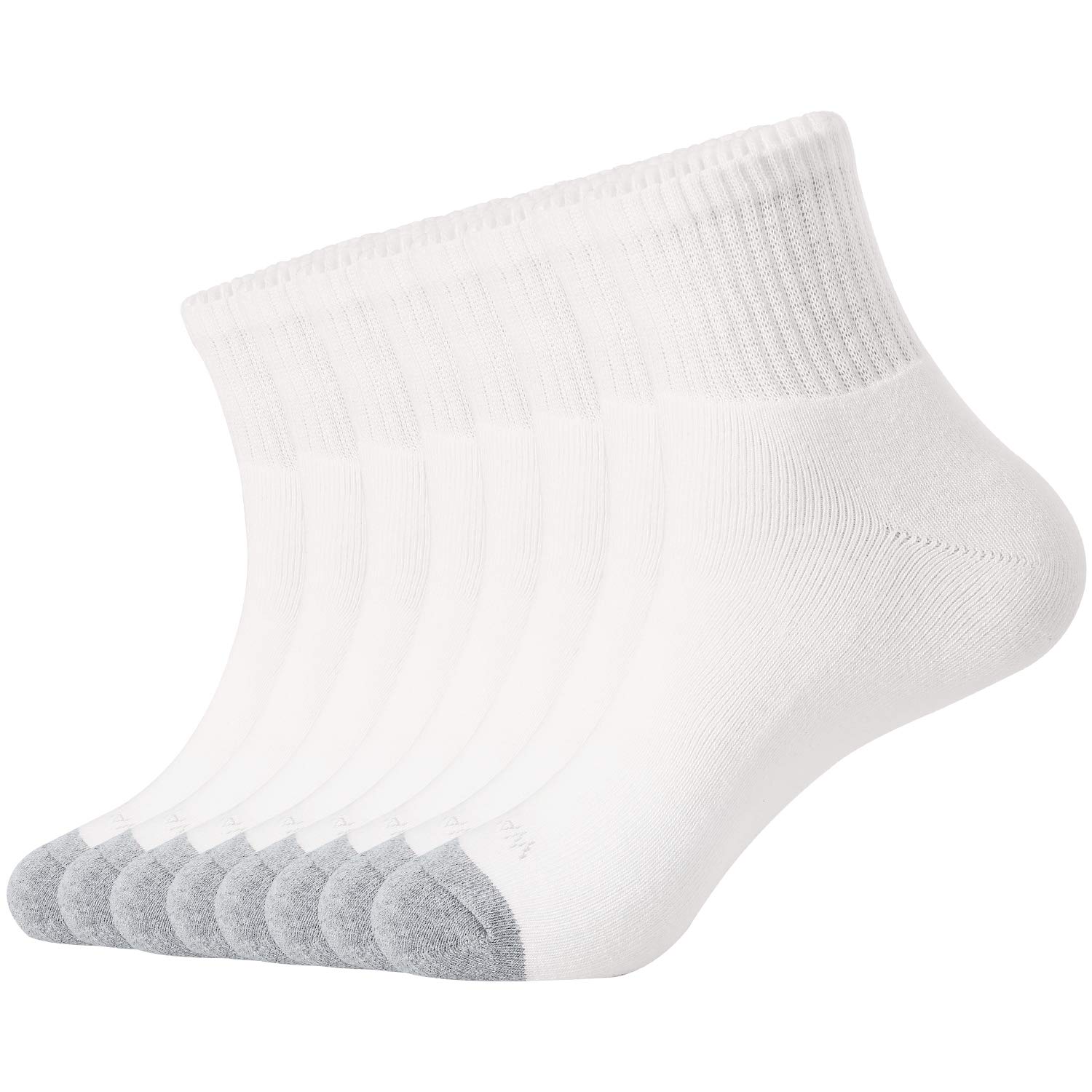 WANDER Men's Athletic Ankle Socks 3-8 Pairs Thick Cushion Running Socks for Men&Women Cotton Socks 7-9/9-12/12-15 (8 Pair A-white, Shoe Size: 12-15)