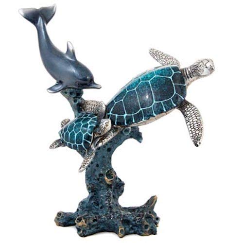 Globe Imports Turtles Dolphin Coastal Nautical Statue Figurine Sculpture Outdoor Décor Garden