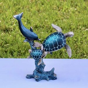 Globe Imports Turtles Dolphin Coastal Nautical Statue Figurine Sculpture Outdoor Décor Garden