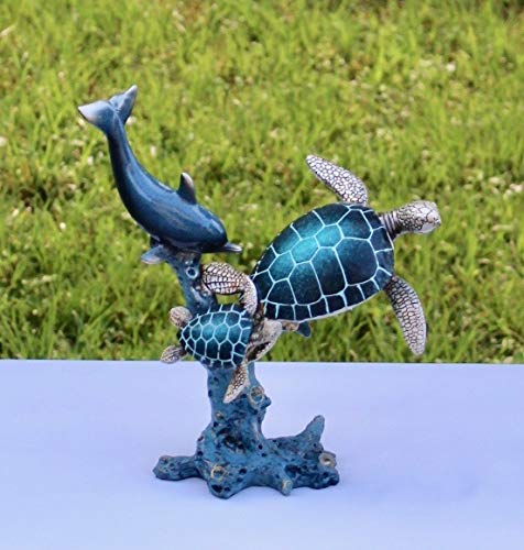 Globe Imports Turtles Dolphin Coastal Nautical Statue Figurine Sculpture Outdoor Décor Garden