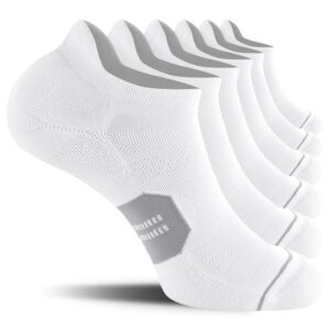 celersport 6 pack men's running ankle socks with cushion, low cut athletic tab socks, white + grey, medium