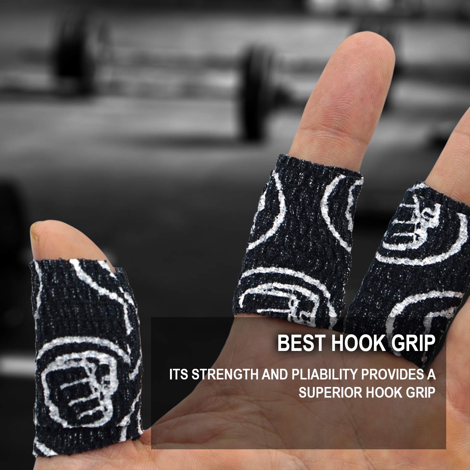 WOD Nation Weightlifting Hook Grip Tape - Bulk 3 Pack (23ft Per Roll) Comfortable & Stretchy Athletic Thumb Tape for Weight Lifting, Excercise & Cross Training - Protect Thumb, Wrist & Finger (Black)