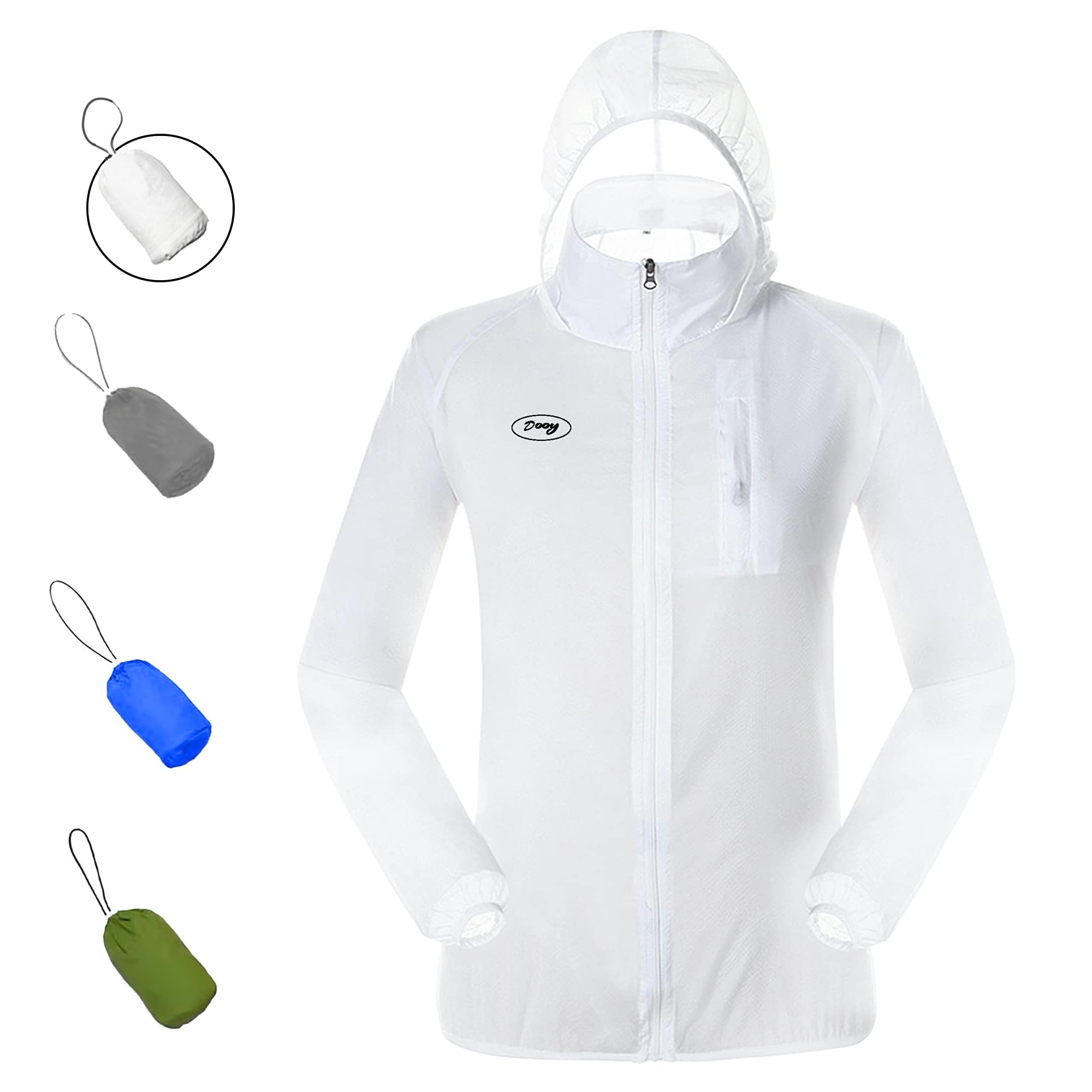 Dooy Sun Protection Jacket Ultra Light Thin Breathable Packable Outdoor Cycling Jacket Hoodie Skin Clothing for Men & Women（white，XL）