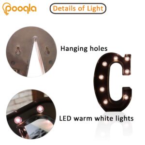 Pooqla Decorative LEDs Illuminated Letter Marquee Sign - Alphabet Marquee Letters with Lights for Wedding Birthday Party Christmas Night Lights Lamp Home Bar Decoration C, Black