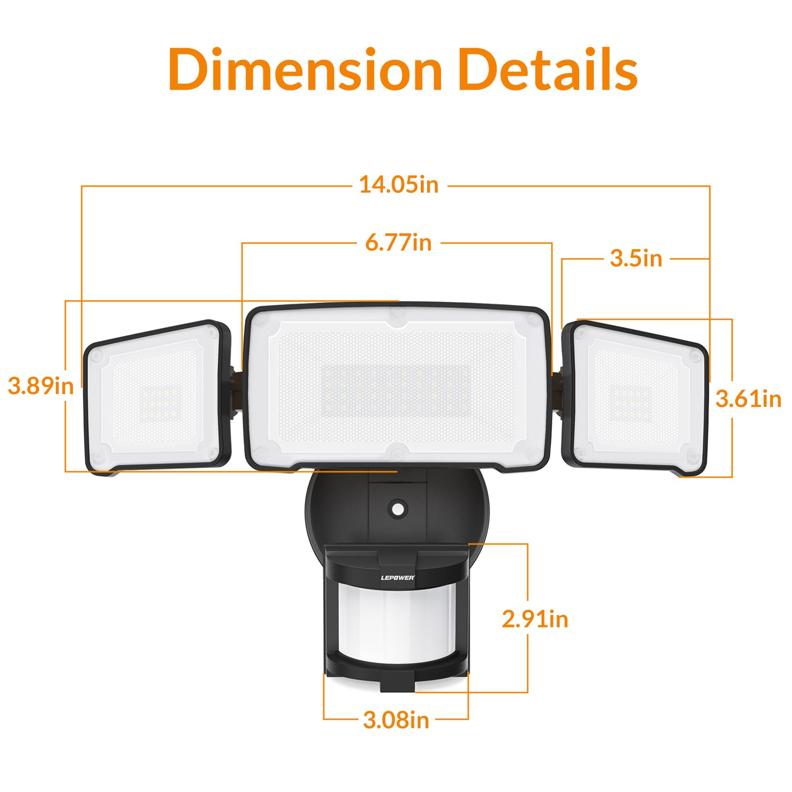 LEPOWER LED Motion Sensor Security Lights, 3 Head Motion Detected, 38W, 4200LM, Waterproof IP65, 5500K, Full Metal for Outdoor, Garage, Porch, Yard (Not Solar Powered, Black)