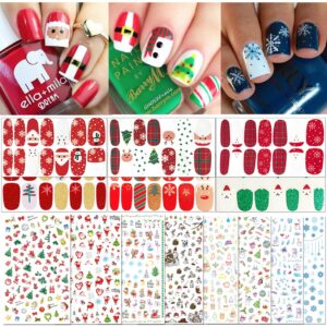 tailaimei 15 sheets christmas nail stickers, 7 sheets nail wrap stickers and 8 sheets nail decals stickers, full wraps strips and self-adhesive set for diy nail art (1000pcs)