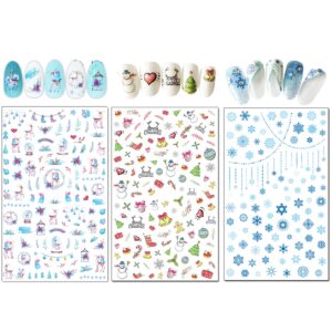 TailaiMei 15 Sheets Christmas Nail Stickers, 7 Sheets Nail Wrap Stickers and 8 Sheets Nail Decals Stickers, Full Wraps Strips and Self-Adhesive Set for DIY Nail Art (1000Pcs)