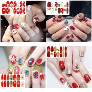 TailaiMei 15 Sheets Christmas Nail Stickers, 7 Sheets Nail Wrap Stickers and 8 Sheets Nail Decals Stickers, Full Wraps Strips and Self-Adhesive Set for DIY Nail Art (1000Pcs)